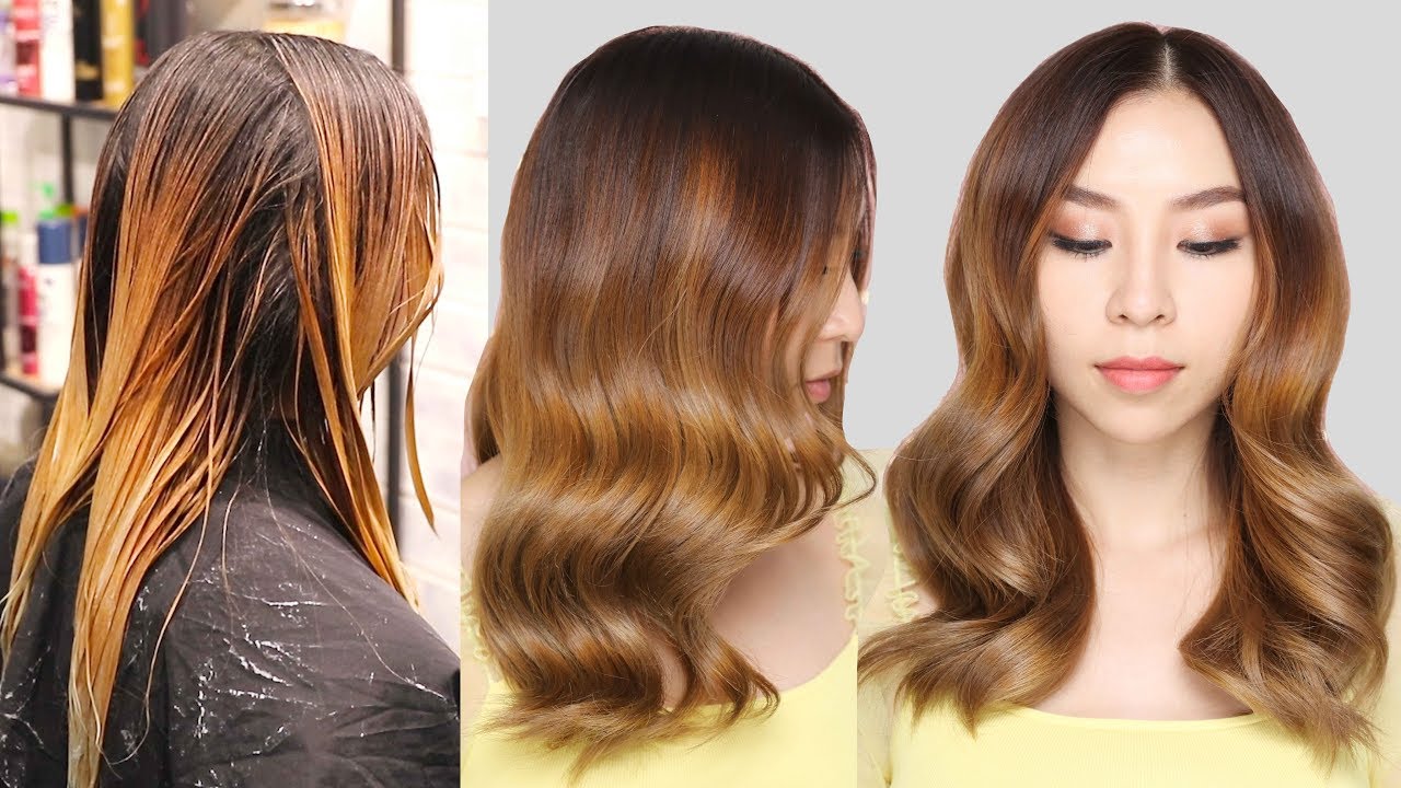 Balayage hair transformation on dark hair | Tina Yong