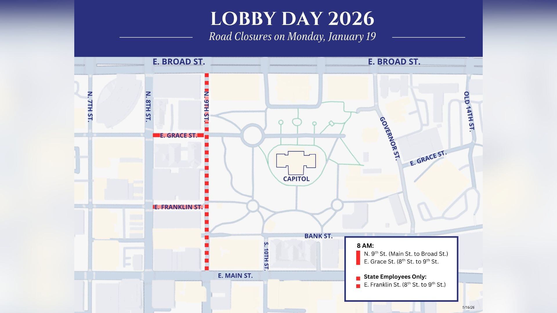 Lobby day: Road closures and parking restrictions