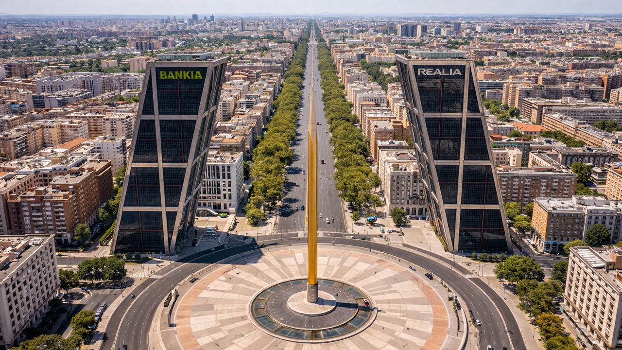 Gate of Europe Towers From Above Madrid