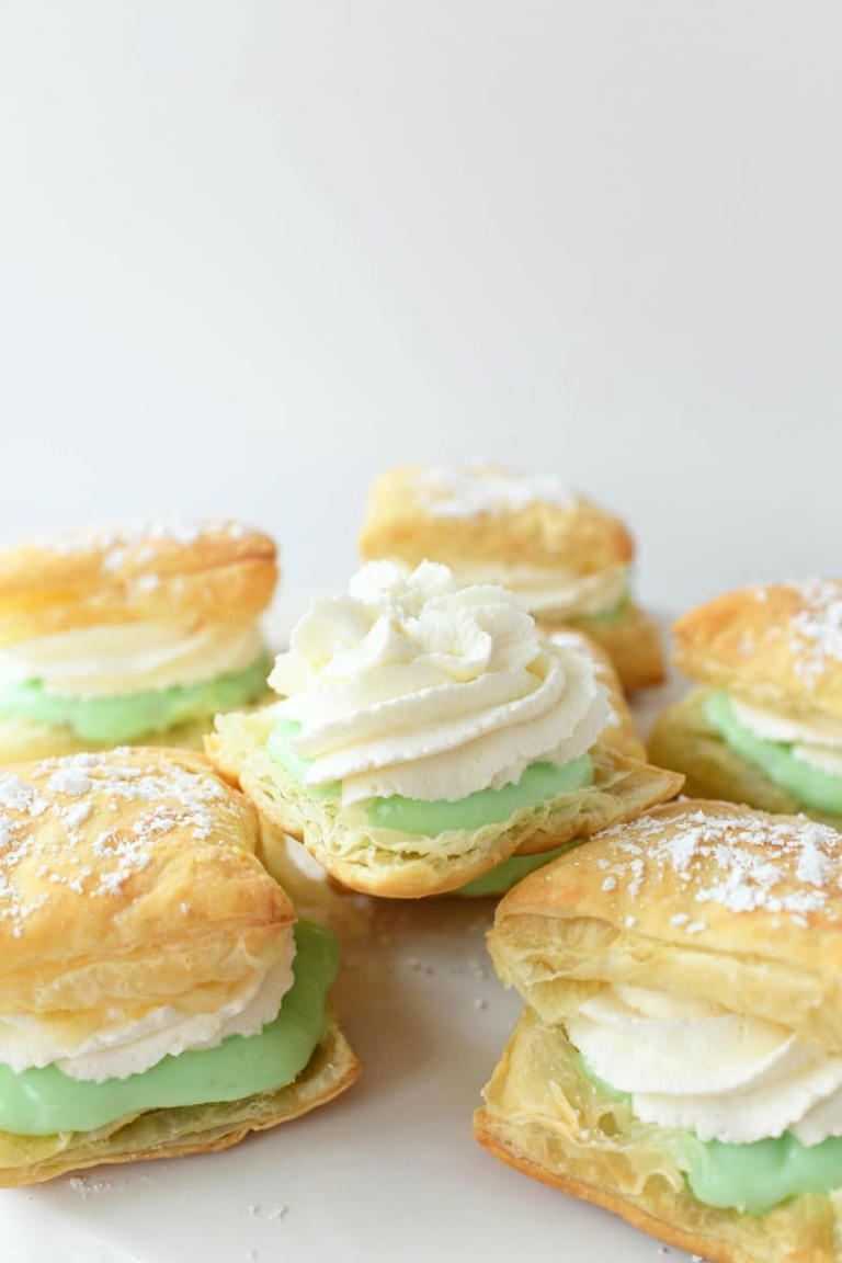 Easy pistachio cream puffs (using frozen puff pastry!)
