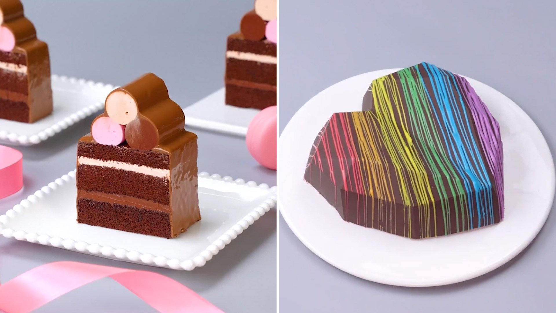 Layered chocolate cake with a heart chocolate design