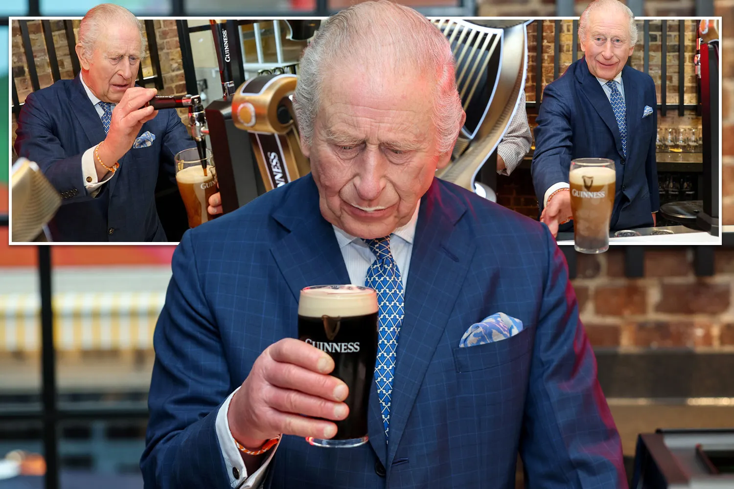 King Charles pours then drinks a Guinness