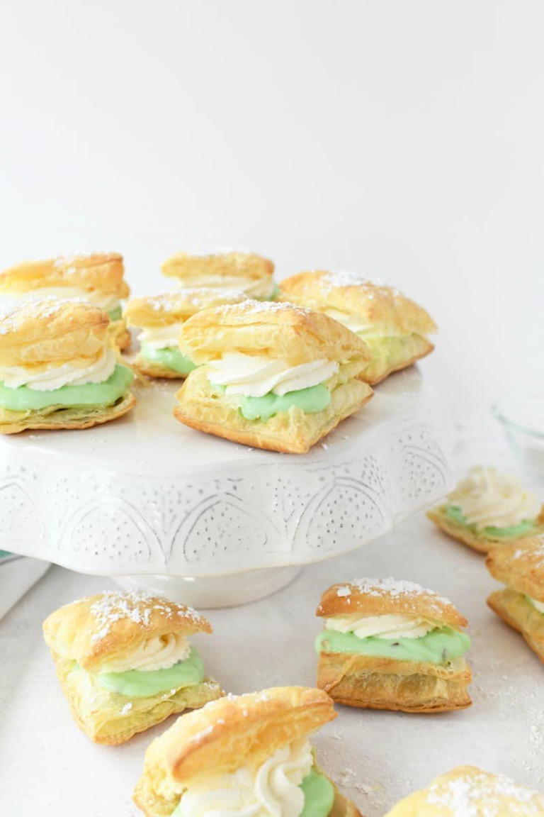 Easy pistachio cream puffs (using frozen puff pastry!)