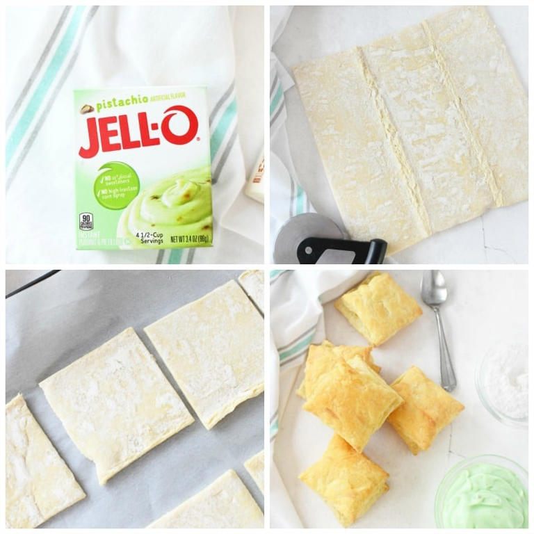 Easy pistachio cream puffs (using frozen puff pastry!)