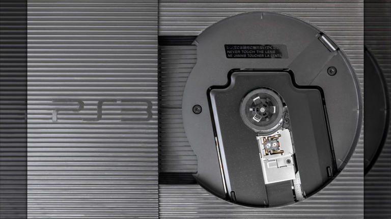Disc drive open on a Sony PS3