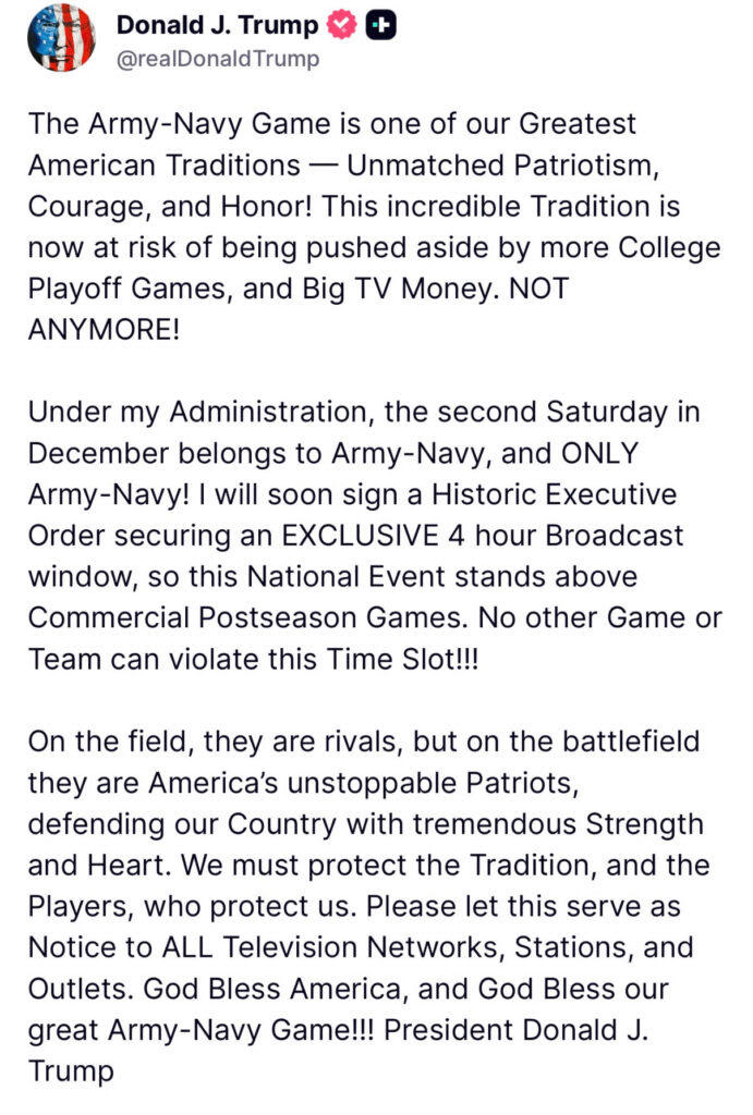Donald Trump’s Army-Navy executive order was aimed at College Football ...