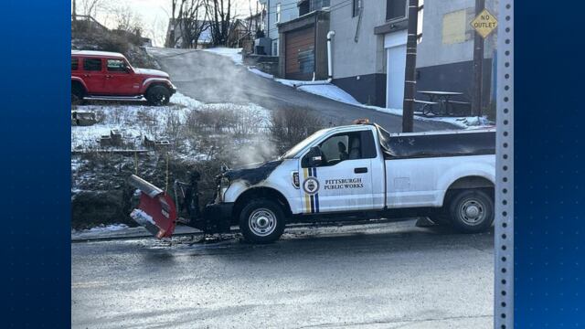 Pittsburgh Public Works plow truck catches fire