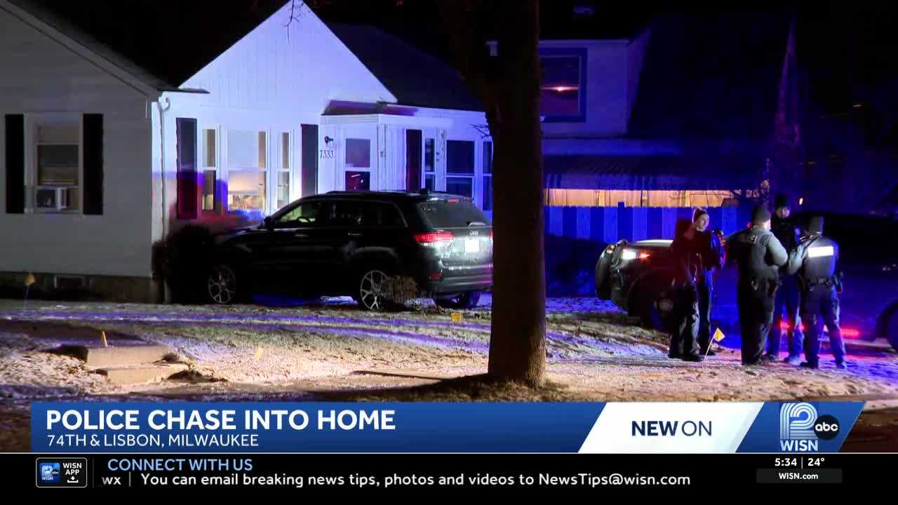 Car crashes into Milwaukee home after police chase, driver on the run