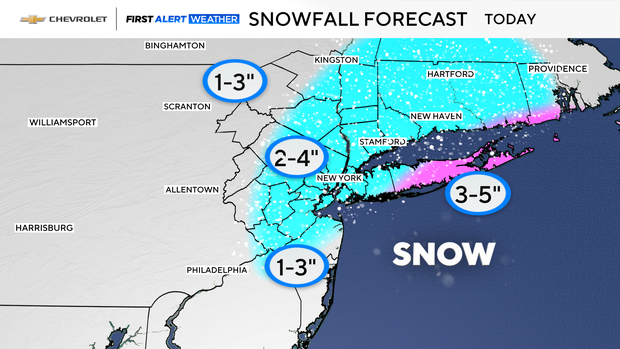 Snow continues in NYC area today. Map shows how many inches could fall ...