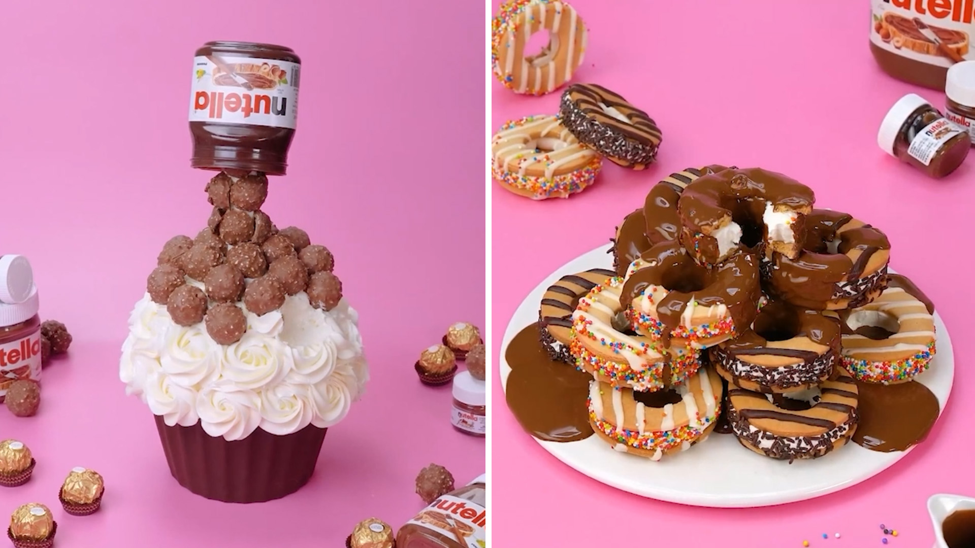 A Nutella cupcake tower and chocolate donuts