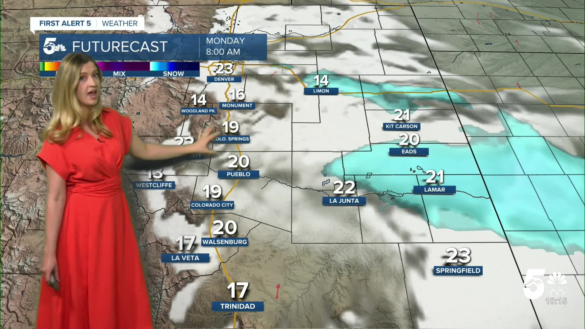 Sunday night cold front brings a dusting of snow and cold Monday