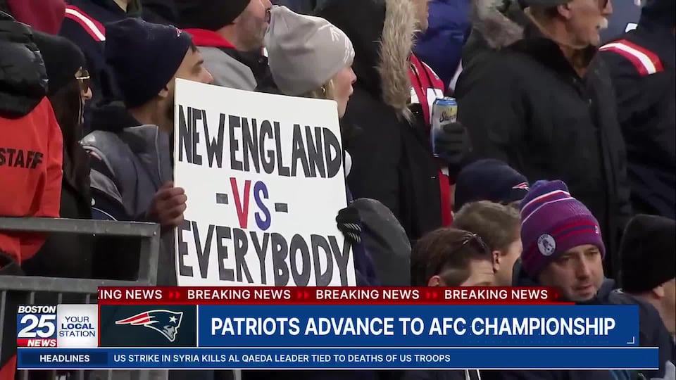 ‘We’re back!’: Pats fans celebrate in the snow after another playoff ...