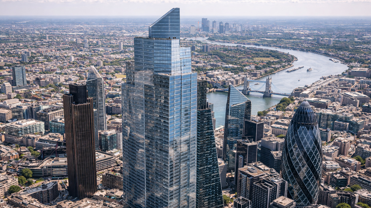 London skyline and Tower Bridge from above