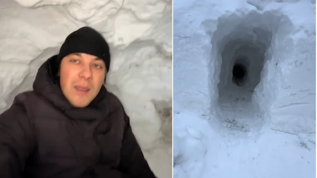 Man builds himself a home in the snow in Washington