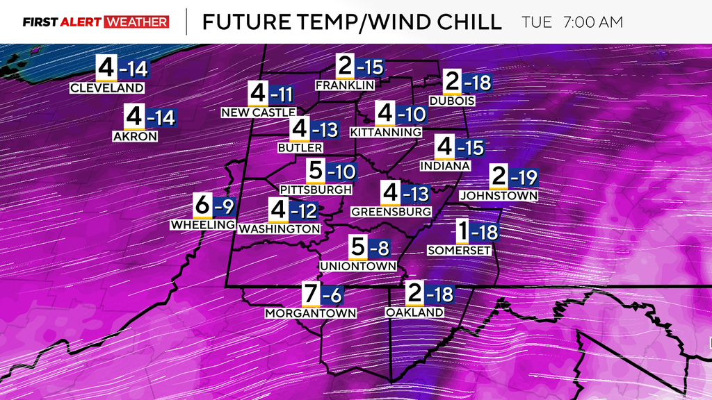 Cold weather advisory issued for the Pittsburgh area with sub-zero wind ...