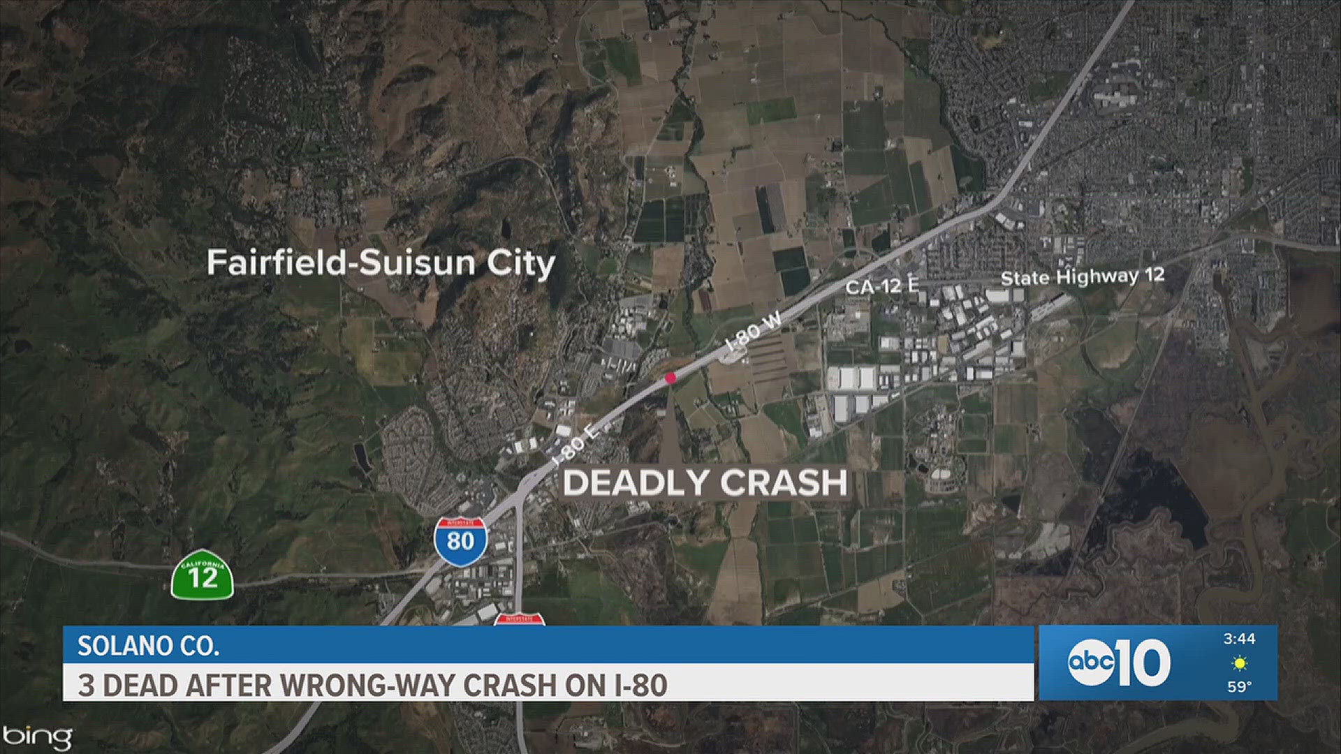 Three killed in wrong-way crash on I-80 in Solano County