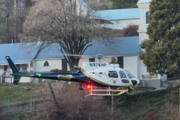 Helicopter hoist operations used to rescue stranded biker