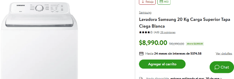 Bodega Aurrera REMATA lavadora Samsung de 20 kg con 8 ciclos de lavado ...