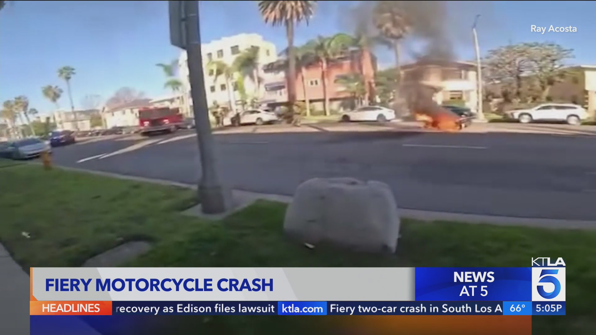 2 hospitalized after fiery motorcycle crash in Long Beach