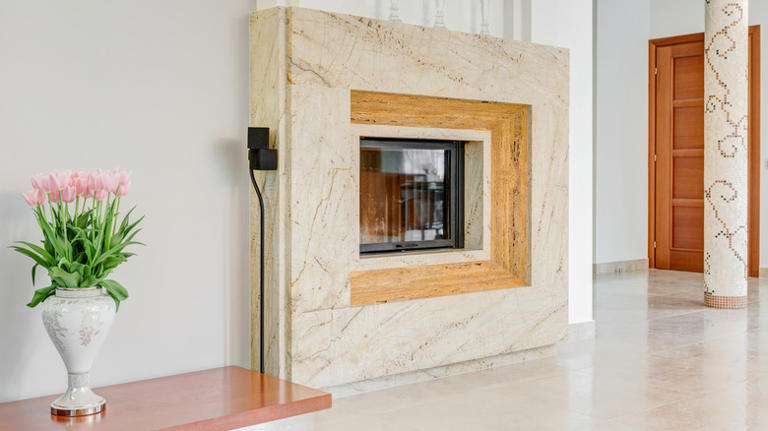 Bring a modern touch to your living room with this sleek fireplace trend