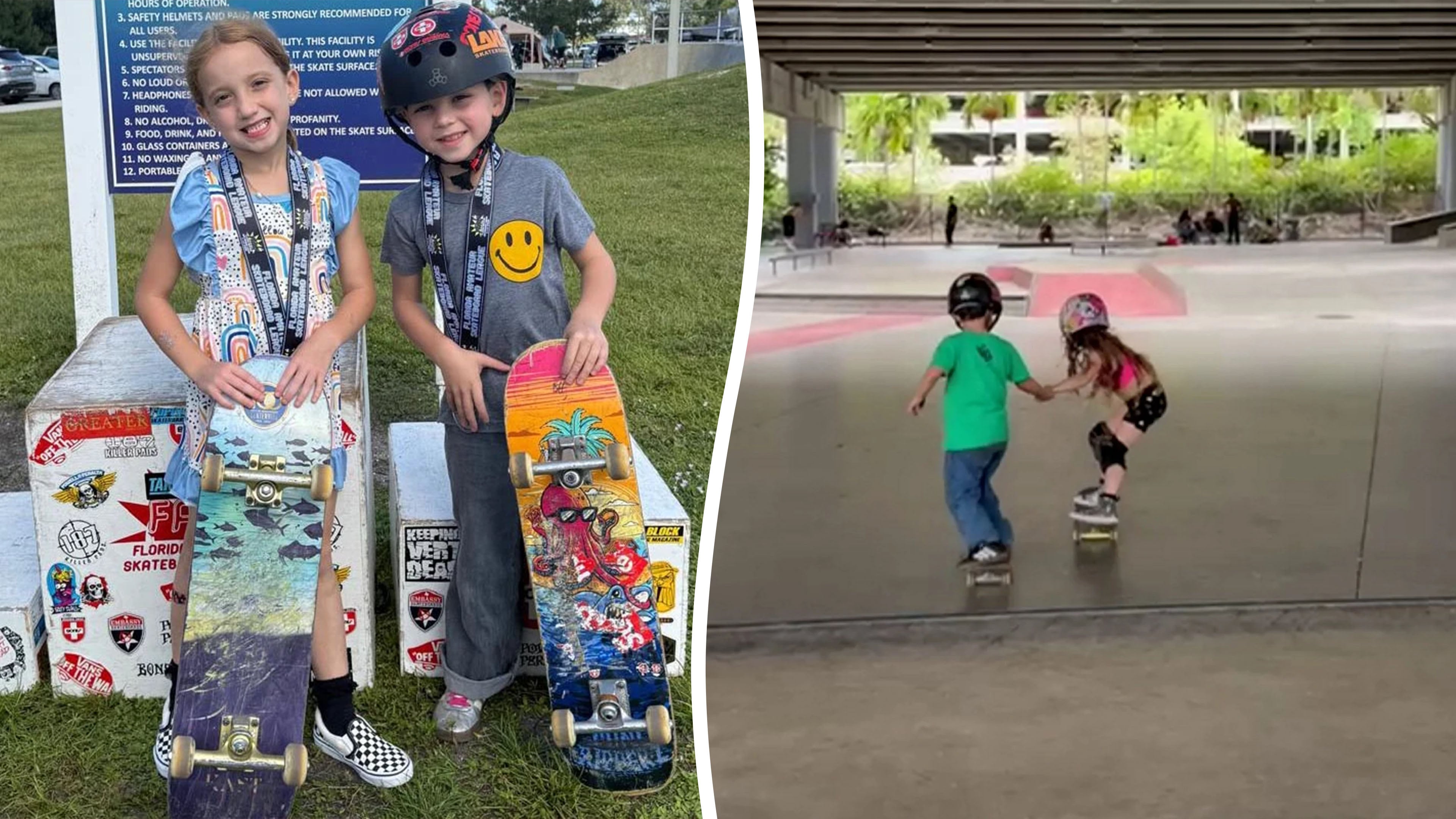 Prodiges du skateboard : un frère et une sœur défient des skateurs deux ...