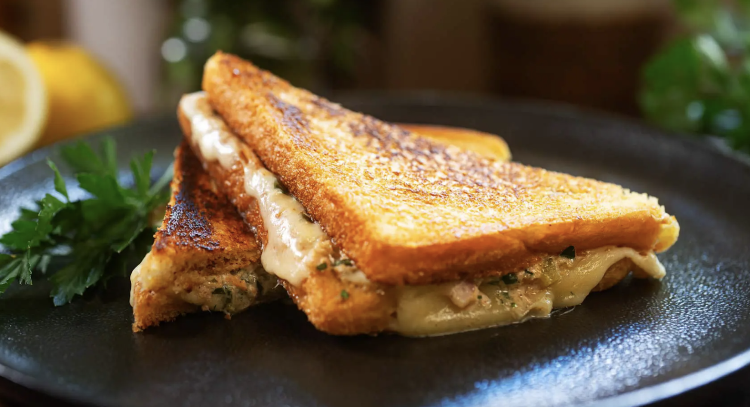 Pan-toasted tuna melt with Dijon, capers & raclette