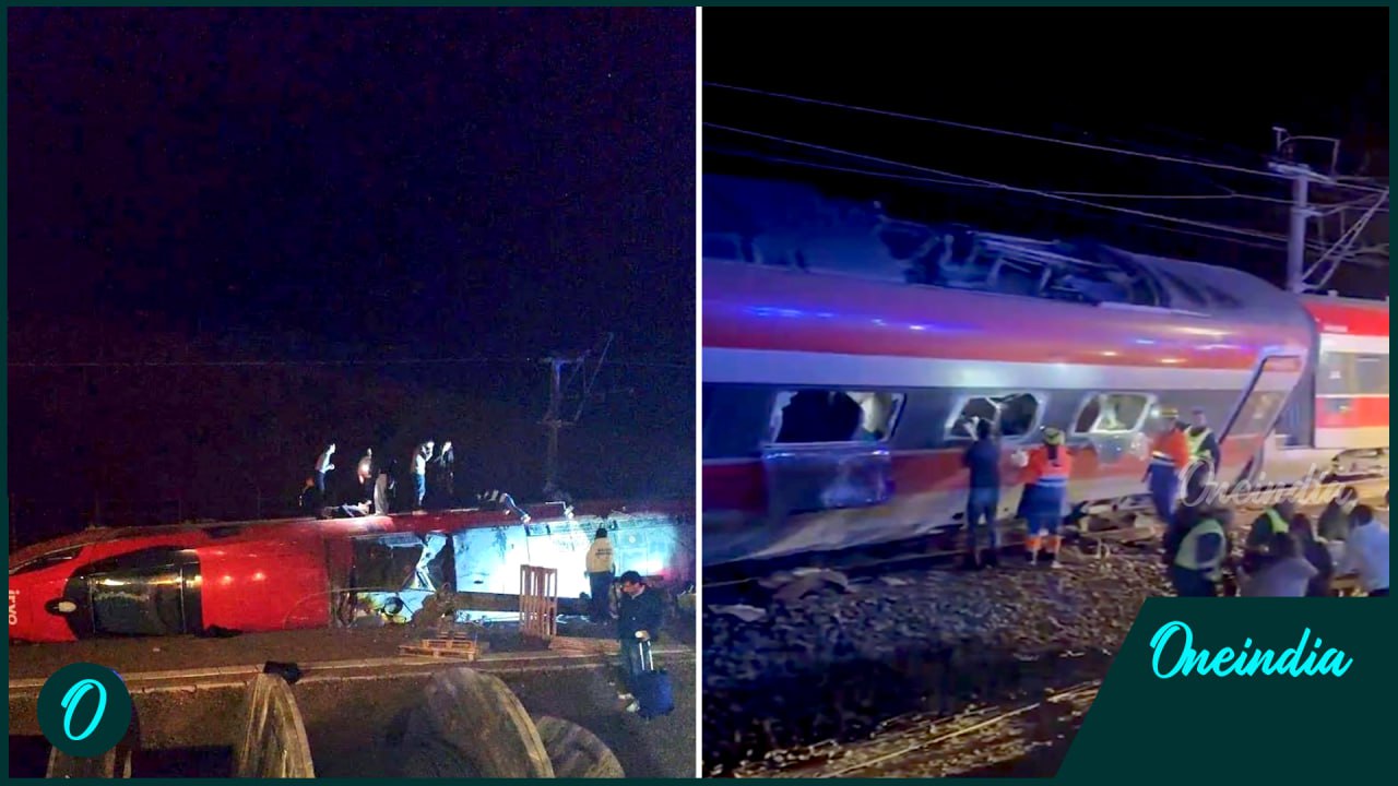 Spain train derails: Two high-speed trains crash in chilling video ...