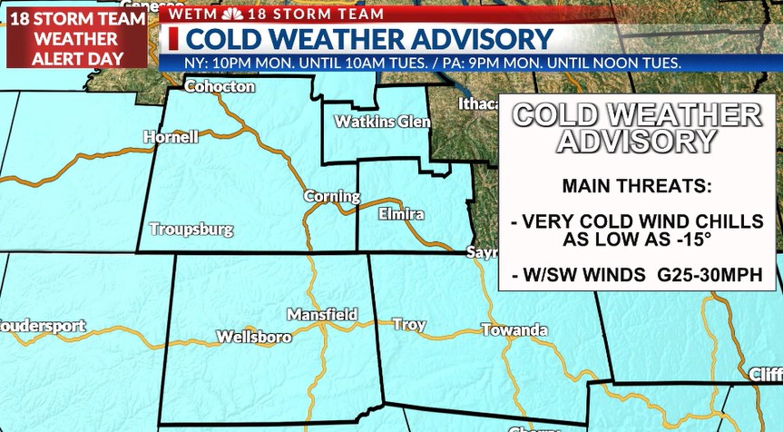 Alert: Cold weather advisory issued for Twin Tiers