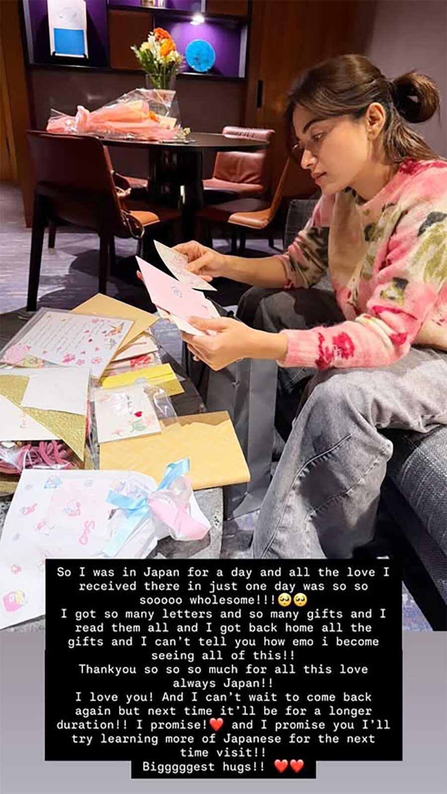 Rashmika Mandanna overwhelmed by fan letters in Japan