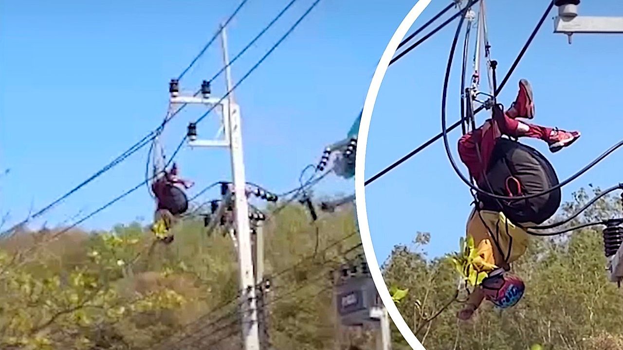 Un parapentista torpe se estrella contra cables eléctricos y provoca un ...