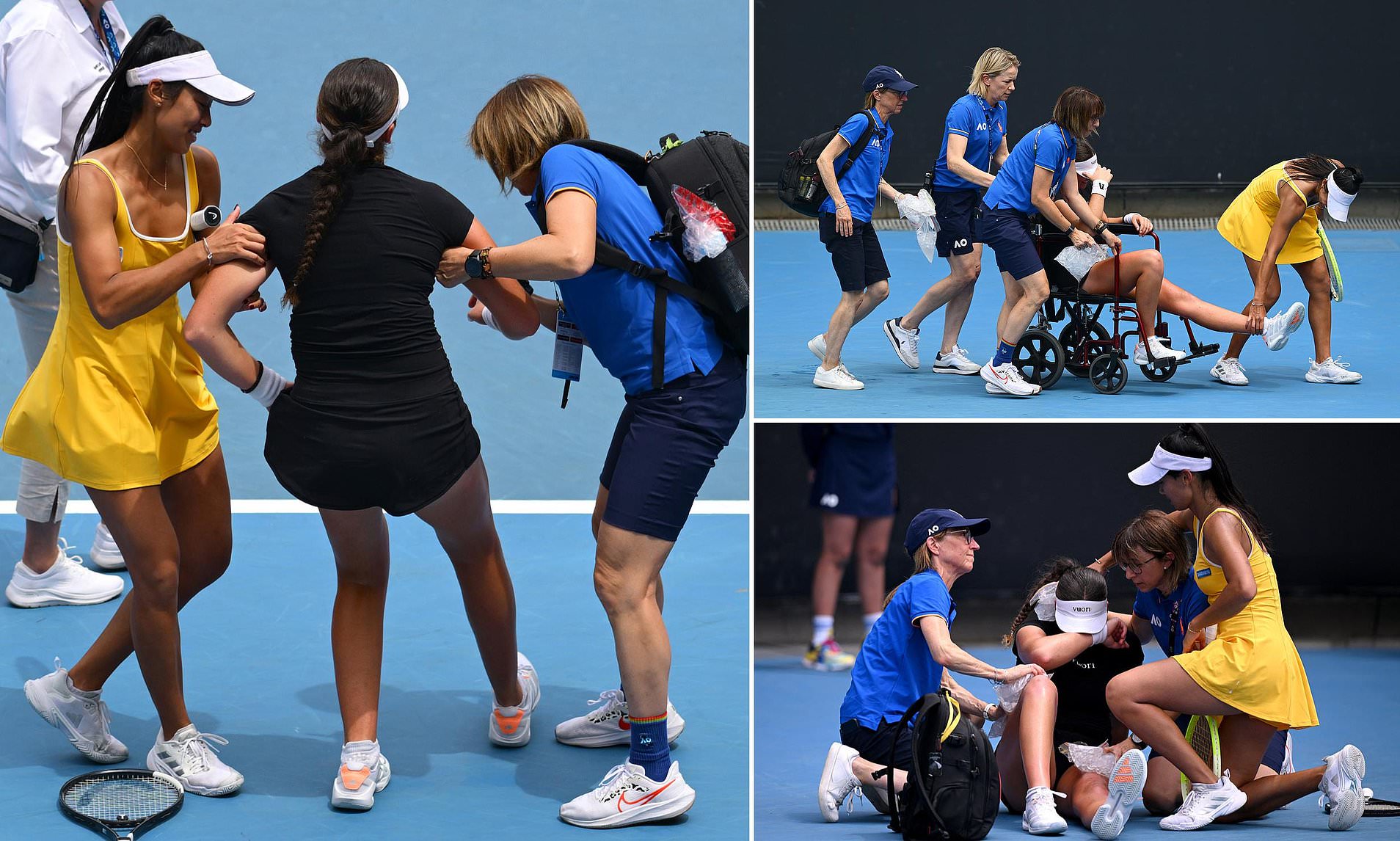 Aussie tennis star praised for classy act as her opponent is taken off ...