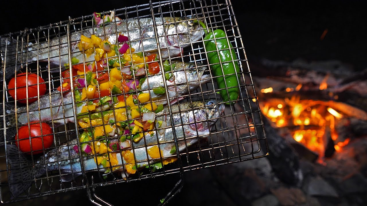 Rainbow trout catch and cook w/ mango & jalapeño salsa (campfire meal)