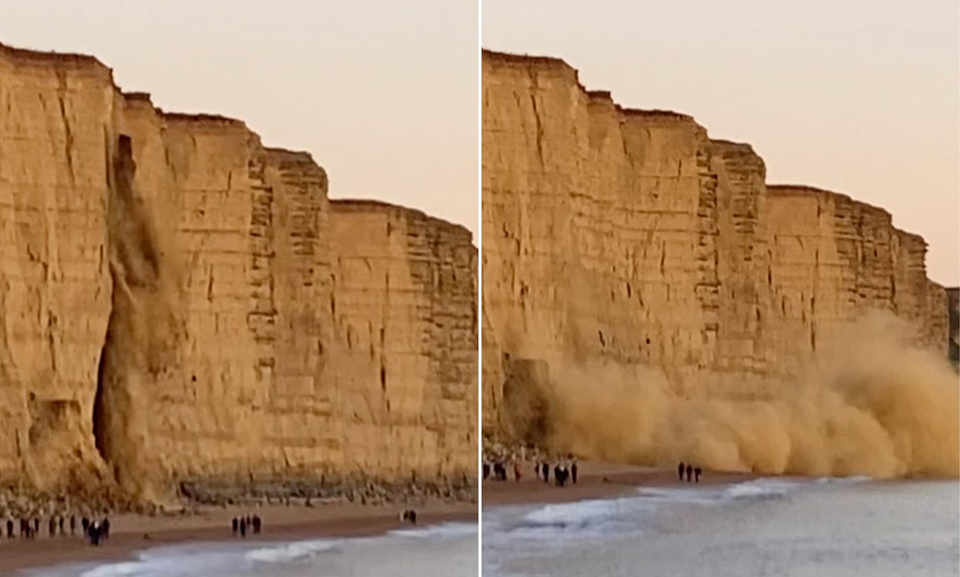 Dramatic moment Broadchurch cliff collapses with massive rockfall just ...