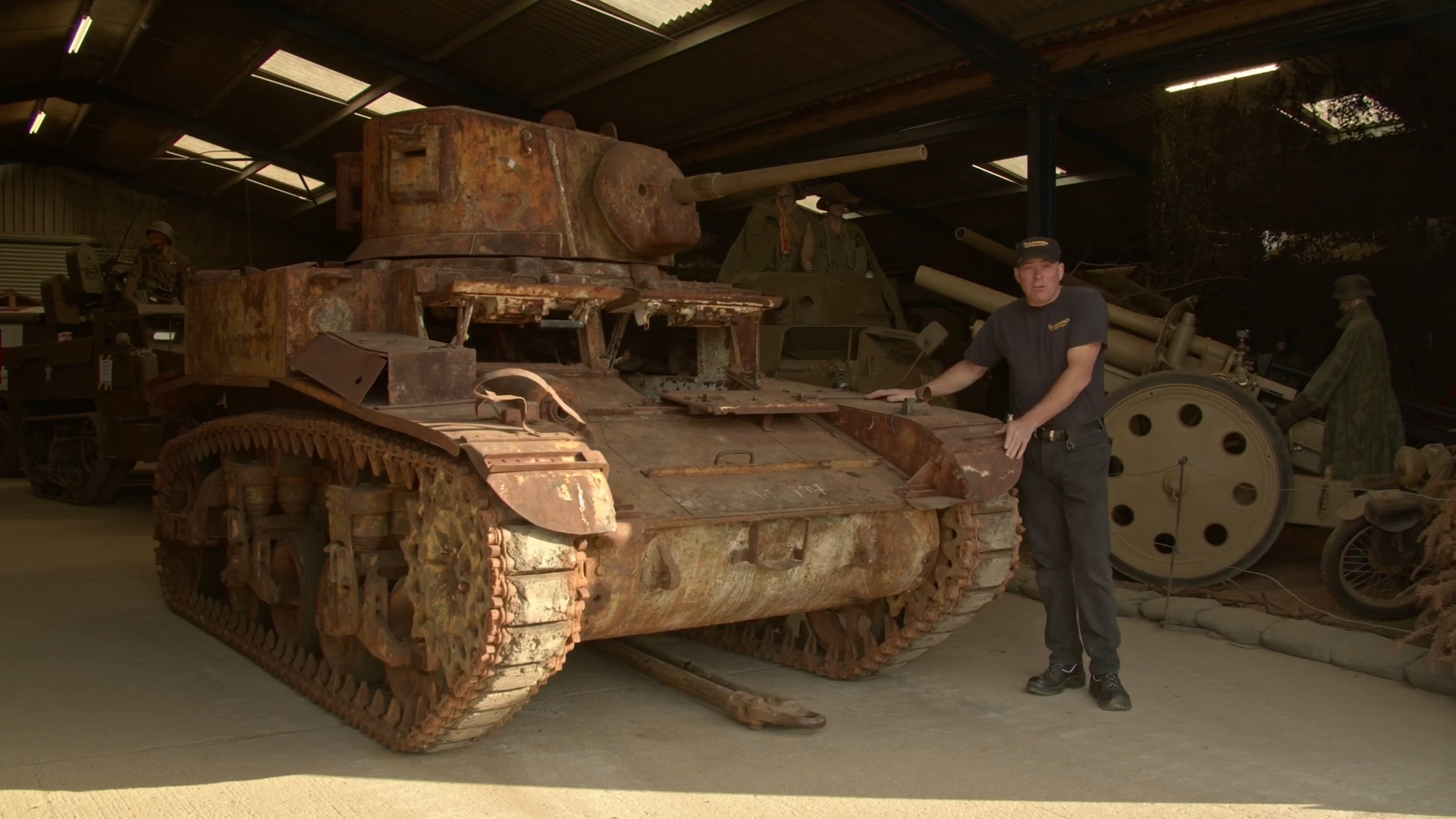 Inside the M3A1 Stuart light tank during restoration