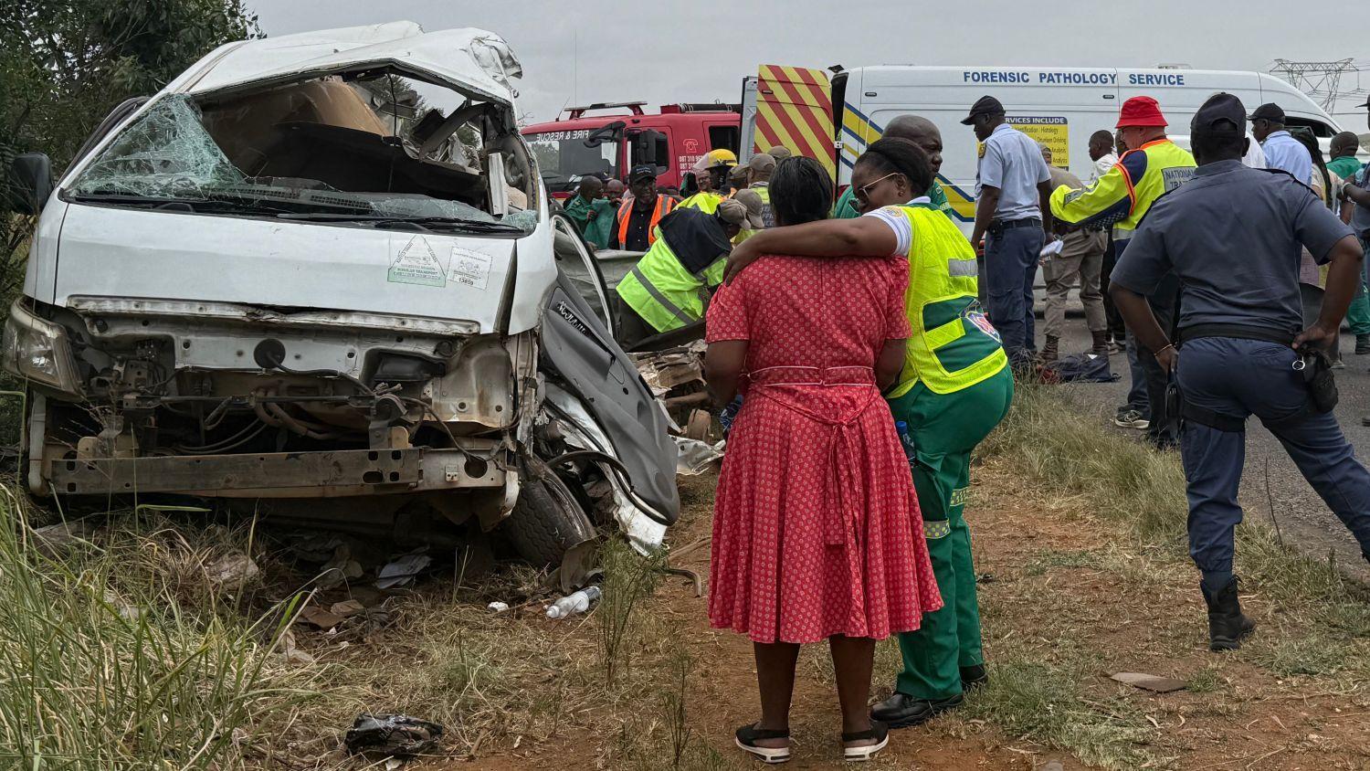 Thirteen school pupils in South Africa die after bus collides with lorry