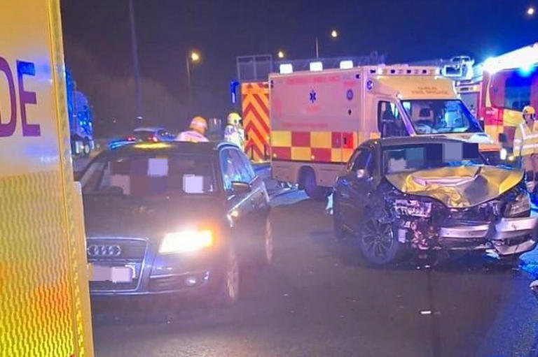 Dublin Fire Brigade responds as multi-vehicle crash closes the M50