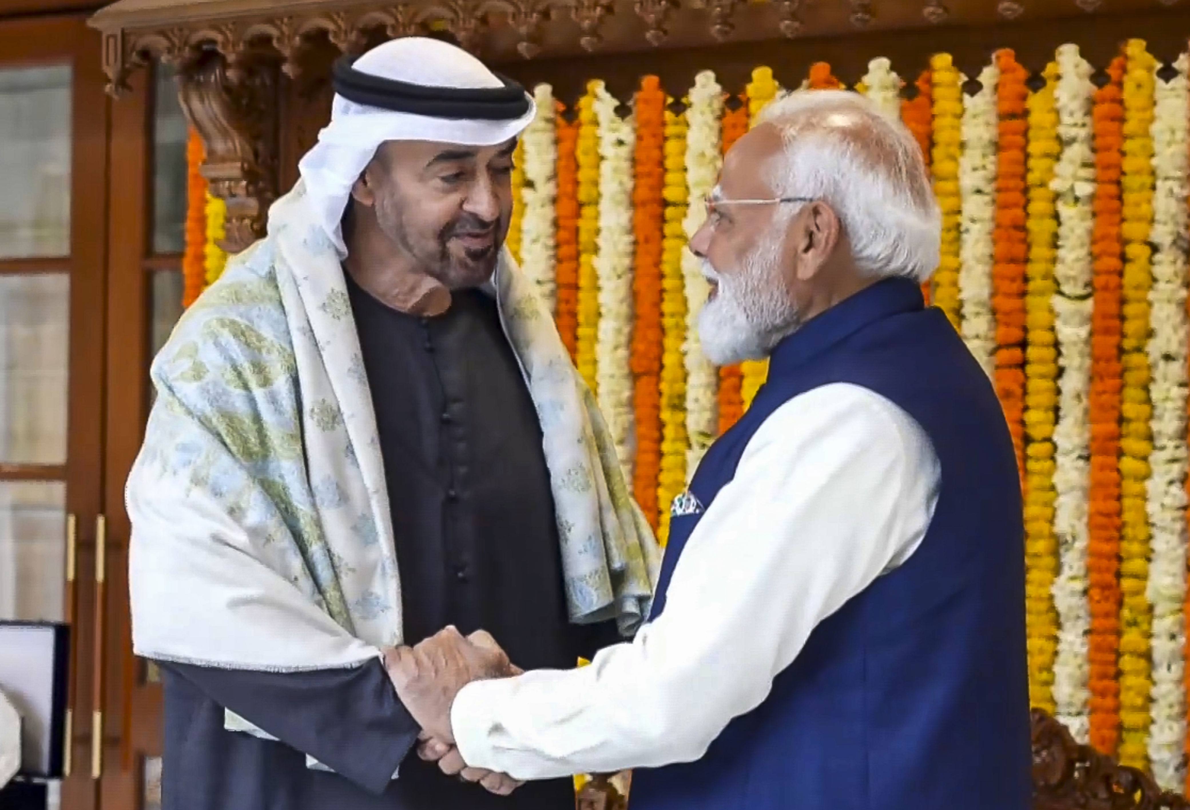 PM gifts ornate wooden swing, pashmina shawl to UAE Prez Al Nahyan