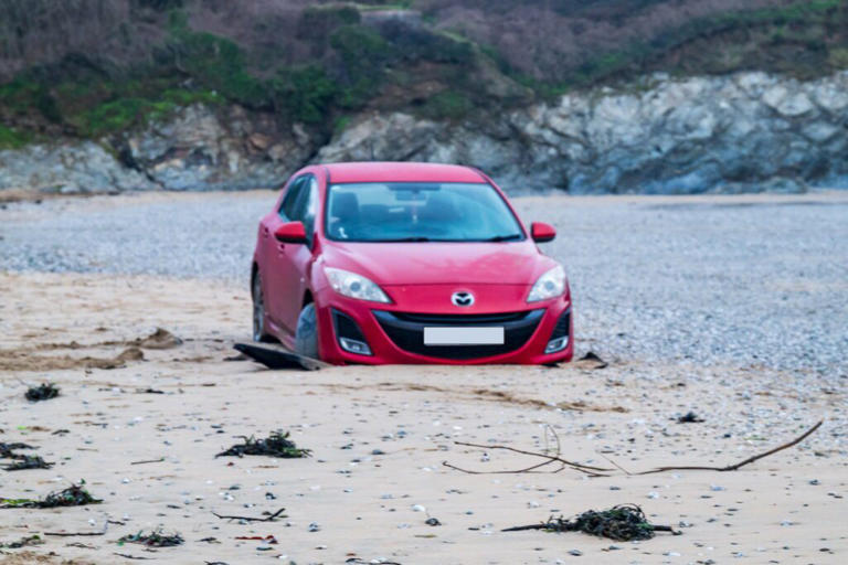 Car gets stuck on Cornish beach – then dog wees on it
