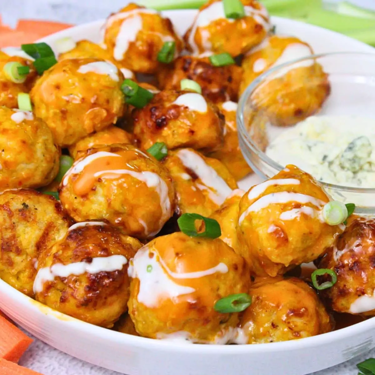 Spice up game day with these juicy air fryer buffalo chicken meatballs!