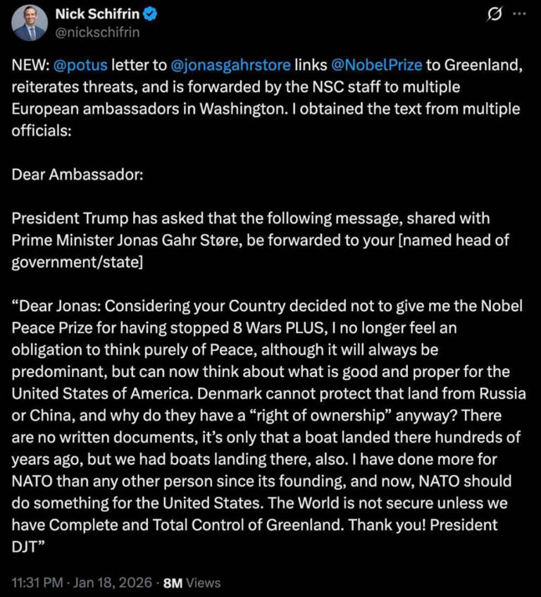 Trump sends weird angry letter to Norway's prime minister