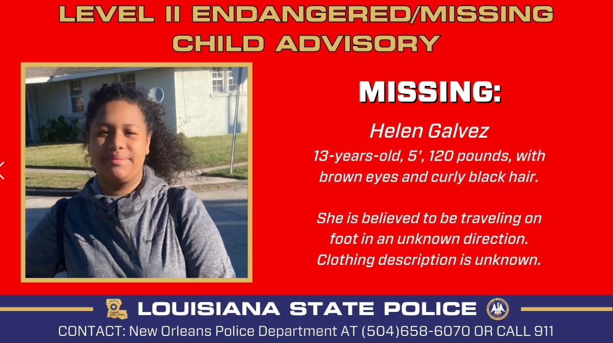 State police issue Level II missing child advisory for New Orleans teen