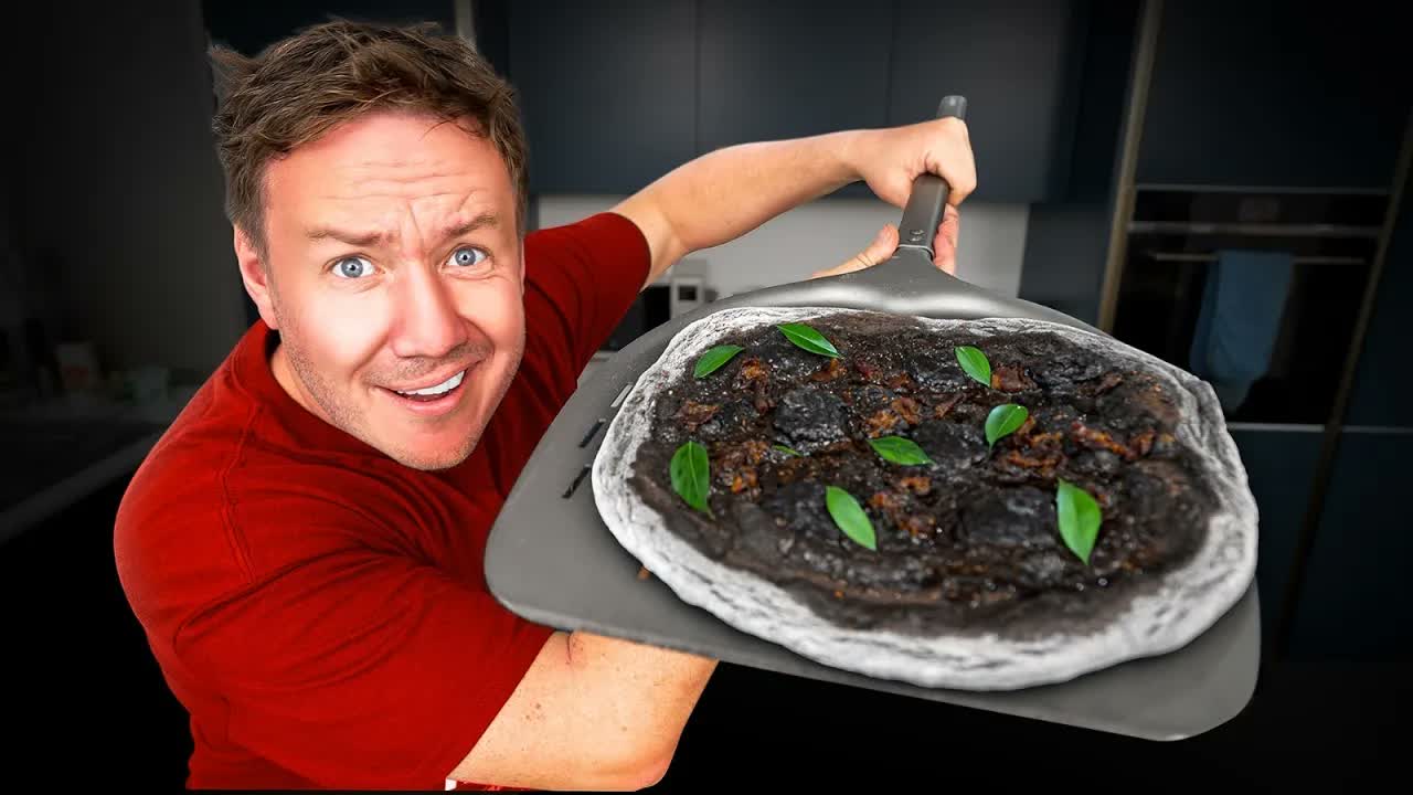 What gives black pizza its color and flavor