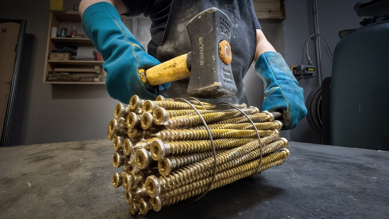 Damascus steel from screws is beautiful!