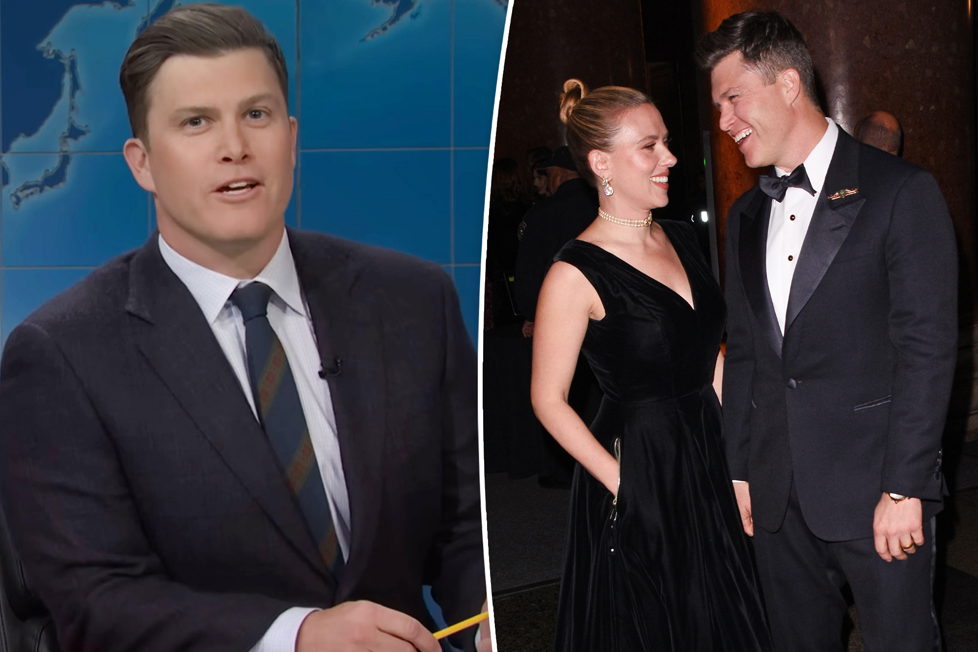 Colin Jost reacts to wife Scarlett Johansson losing title as highest ...
