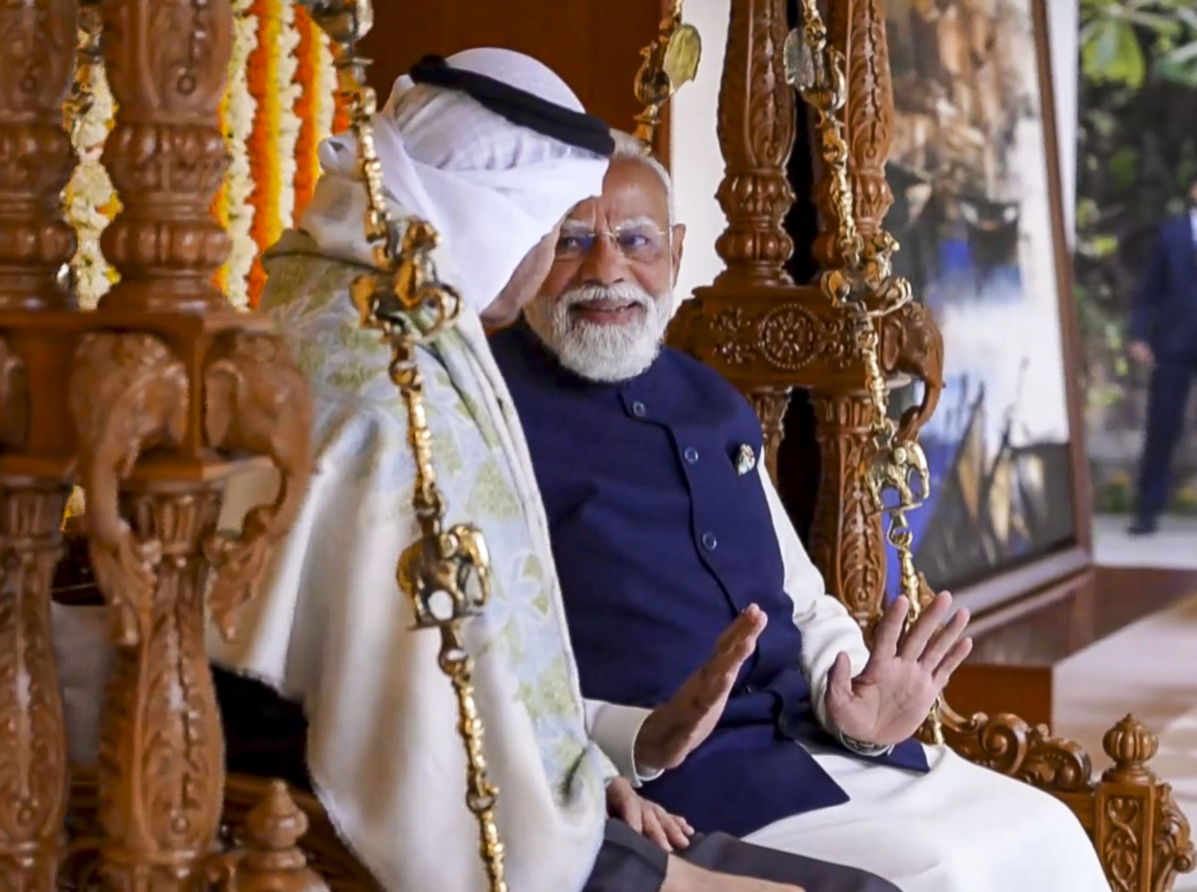 PM gifts ornate wooden swing, pashmina shawl to UAE Prez Al Nahyan