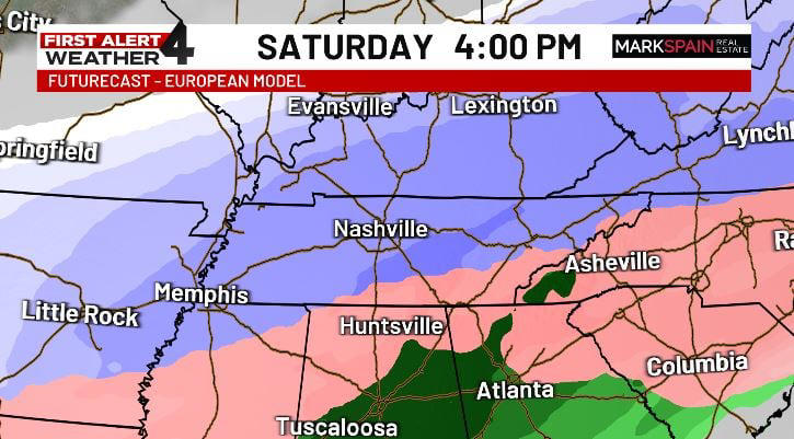 What needs to happen to see major snowfall in Middle Tennessee?