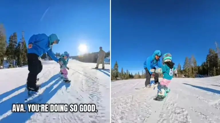 Little girl says sweet things to dad while snowboarding in cute video