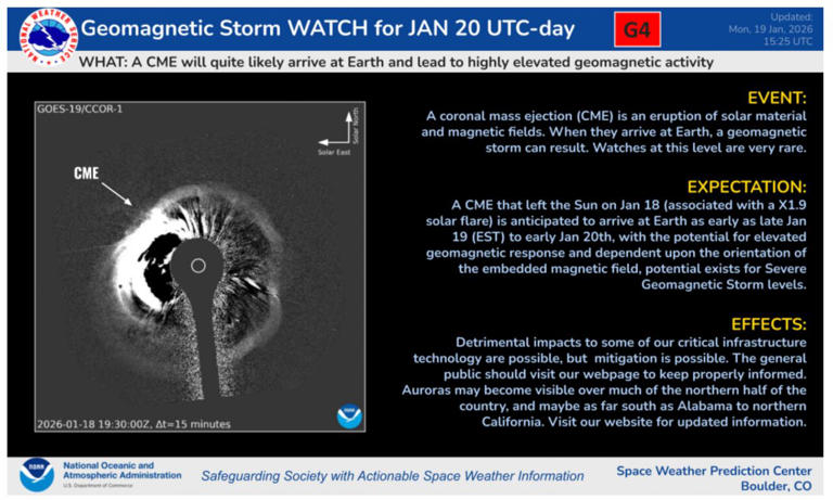 The northern lights may be visible across Canada Monday night