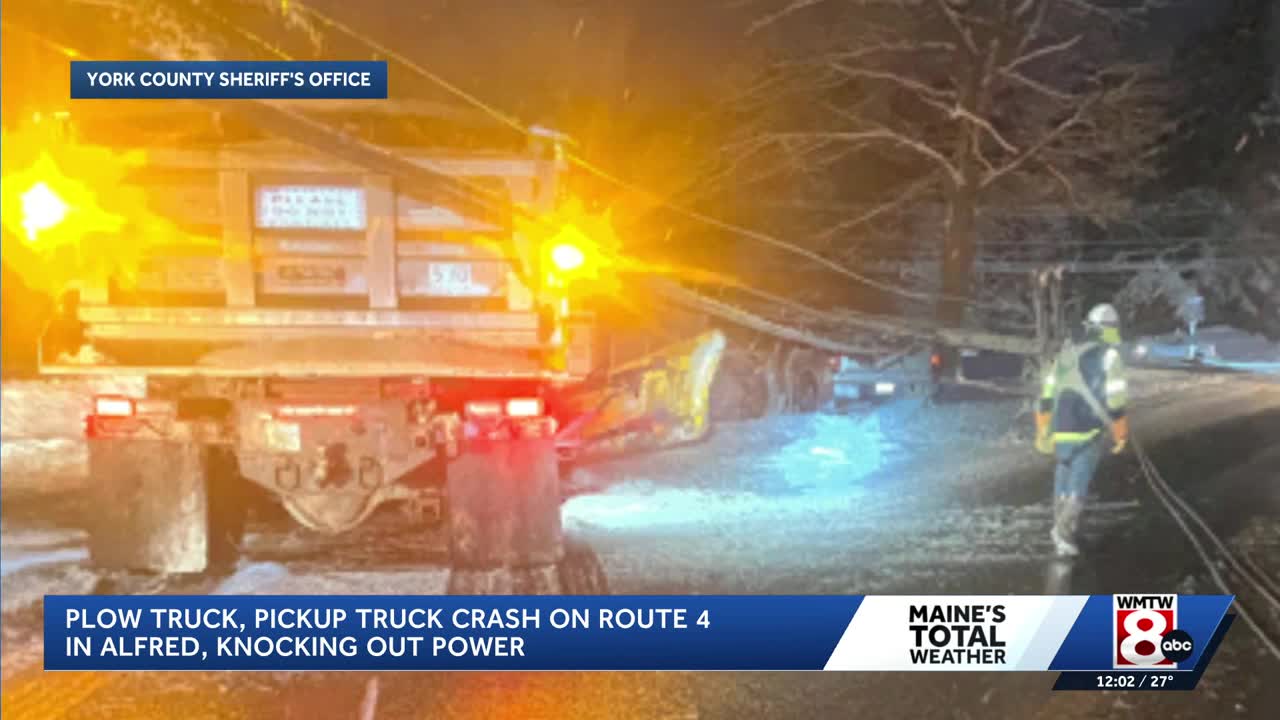 Crash involving plow truck knocks out power in southern Maine