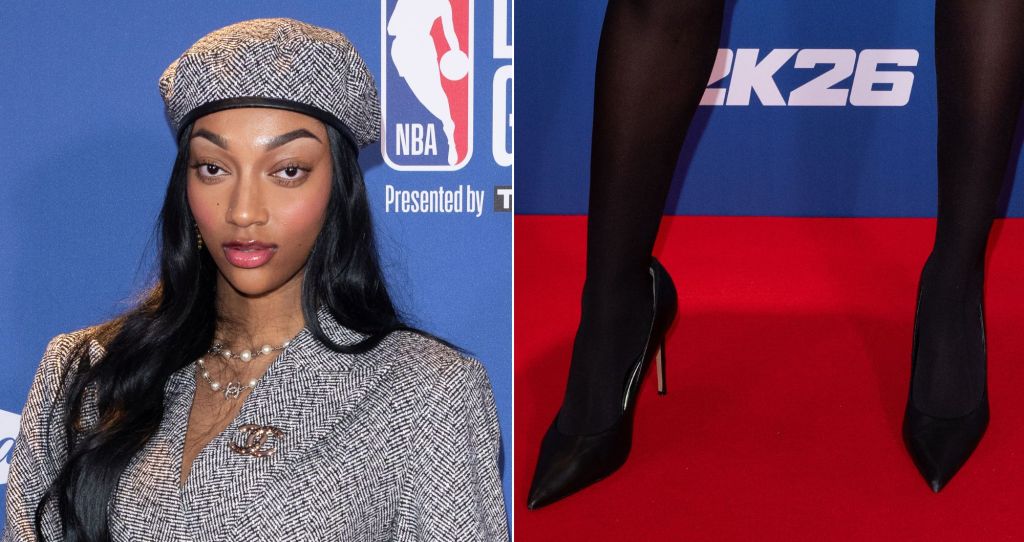 Angel Reese keeps her Gianvito Rossi pump streak going with office ...